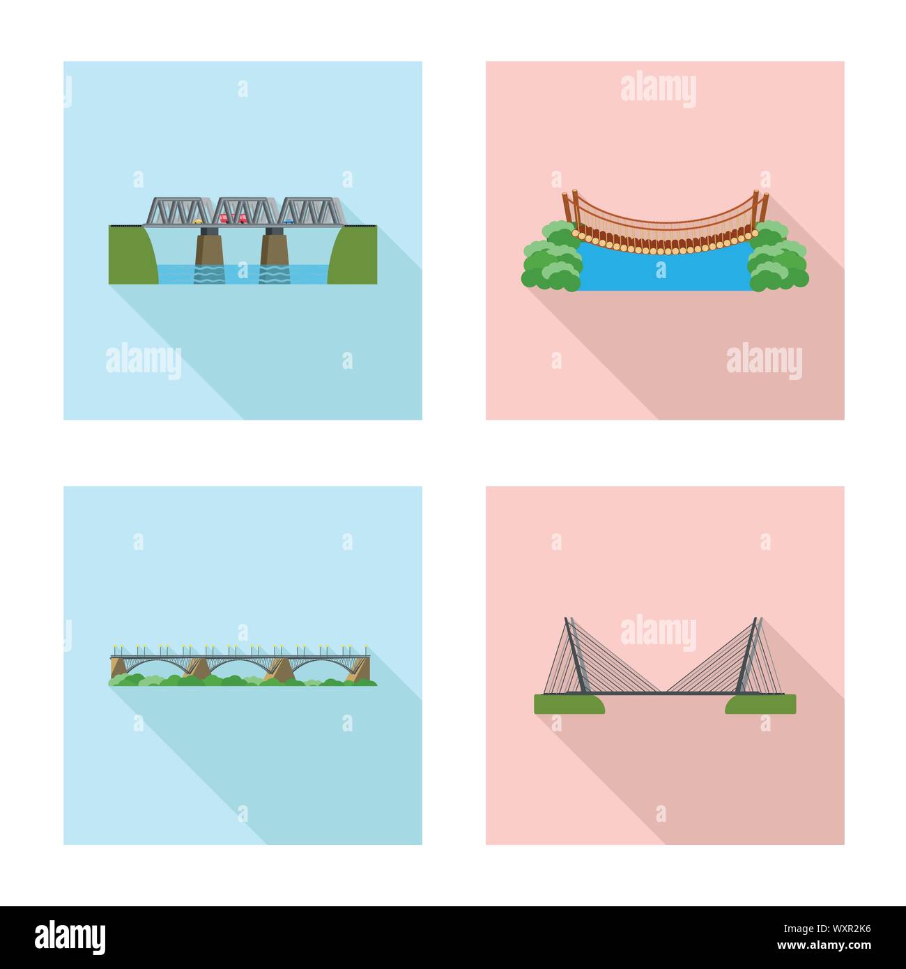 Vector illustration of bridgework and bridge sign. Set of bridgework ...