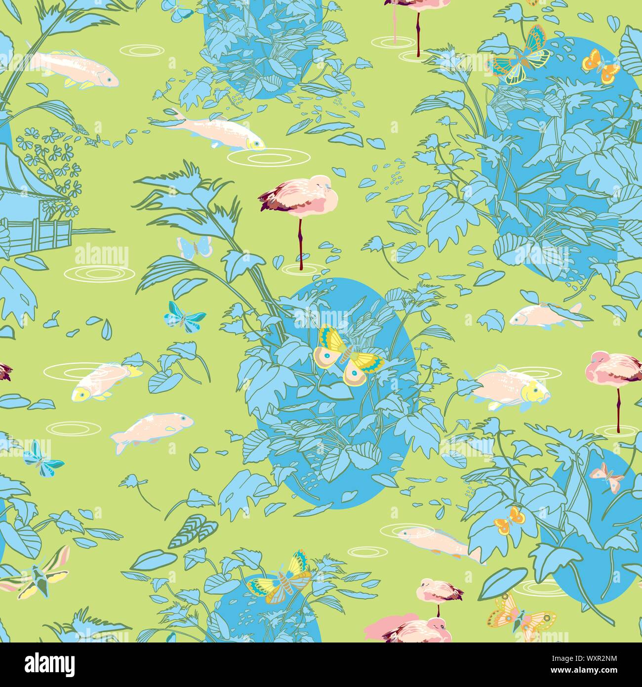 Etching style exotic jungle landscape pattern. Boanical leaf, line art ...