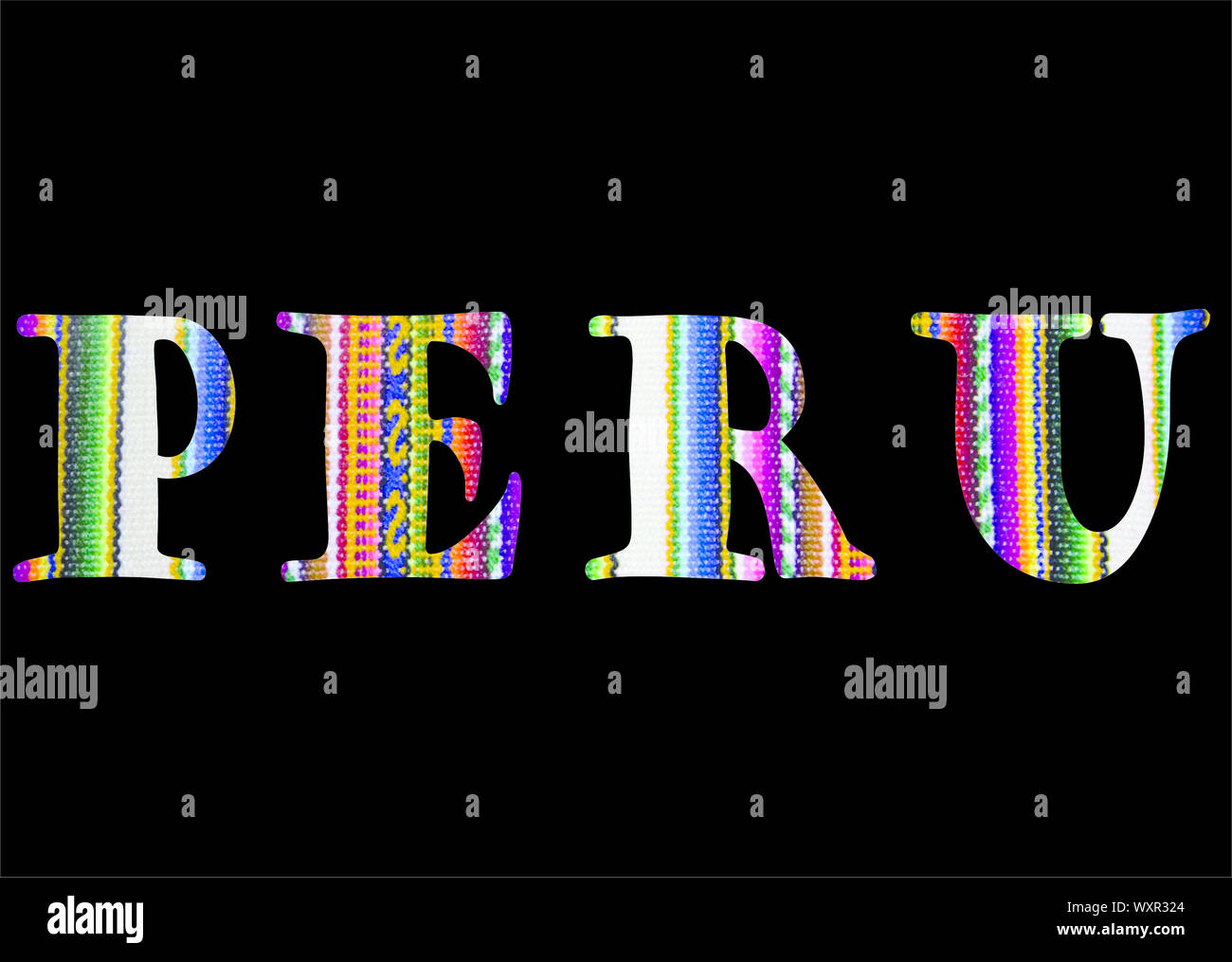 colorful peruvian inka fabric textile, writen in PERU text lima peru ...
