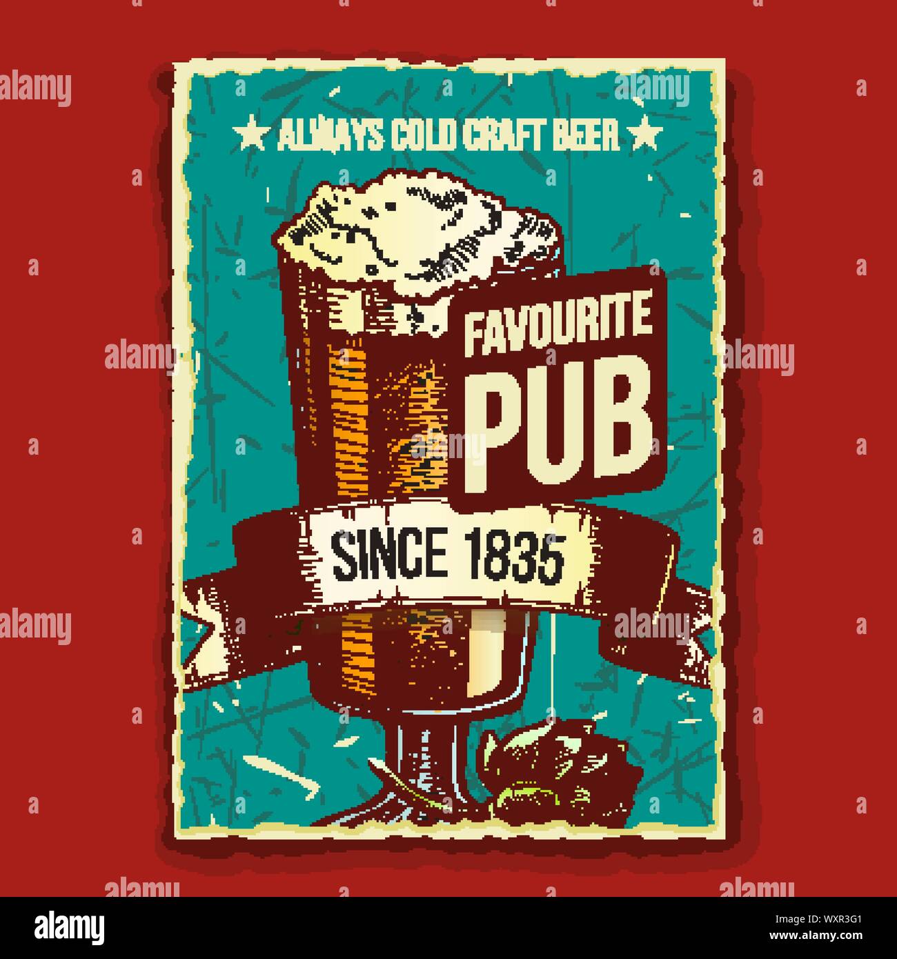 Beer Glass Favorite Pub Advertising Poster Vector Stock Vector Image ...