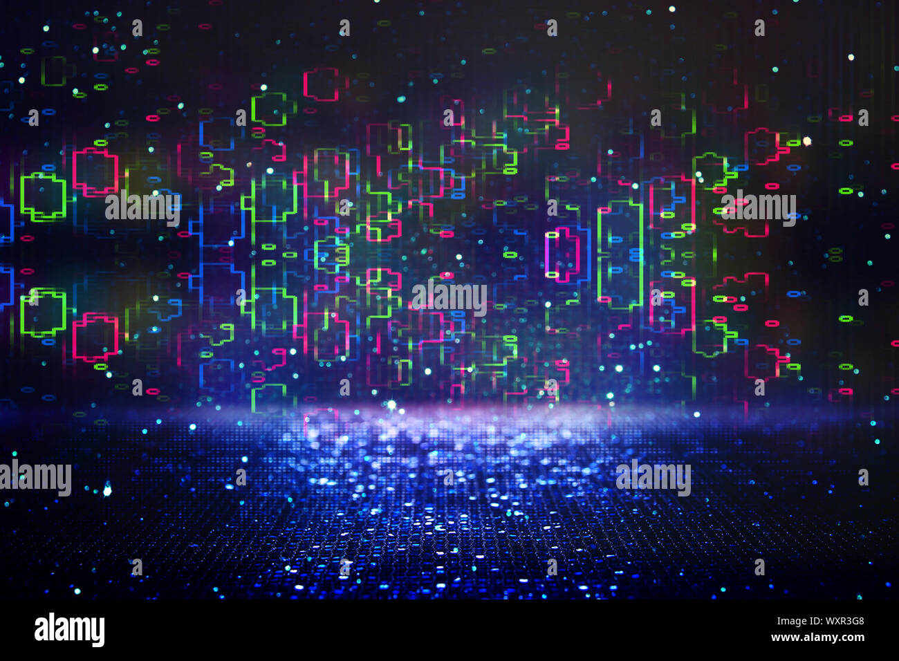 Futuristic background of the 80s retro style. Digital or Cyber Surface ...