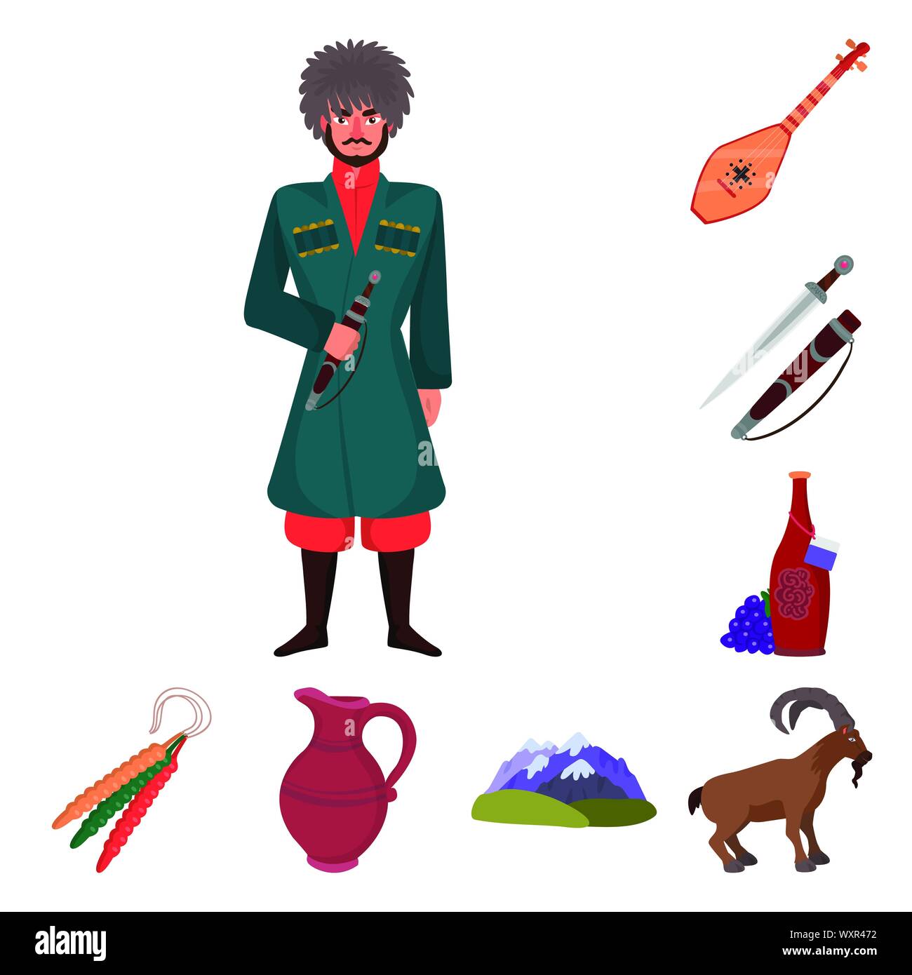 Isolated object of Caucasus and traditions icon. Collection of Caucasus ...