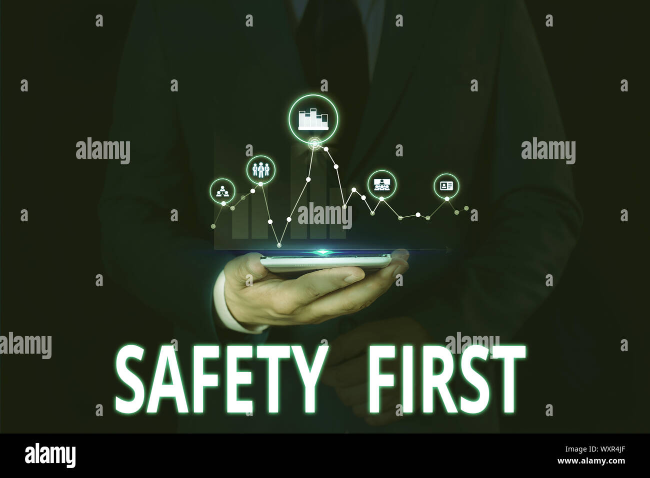 Text sign showing Safety First. Business photo showcasing Avoid any ...