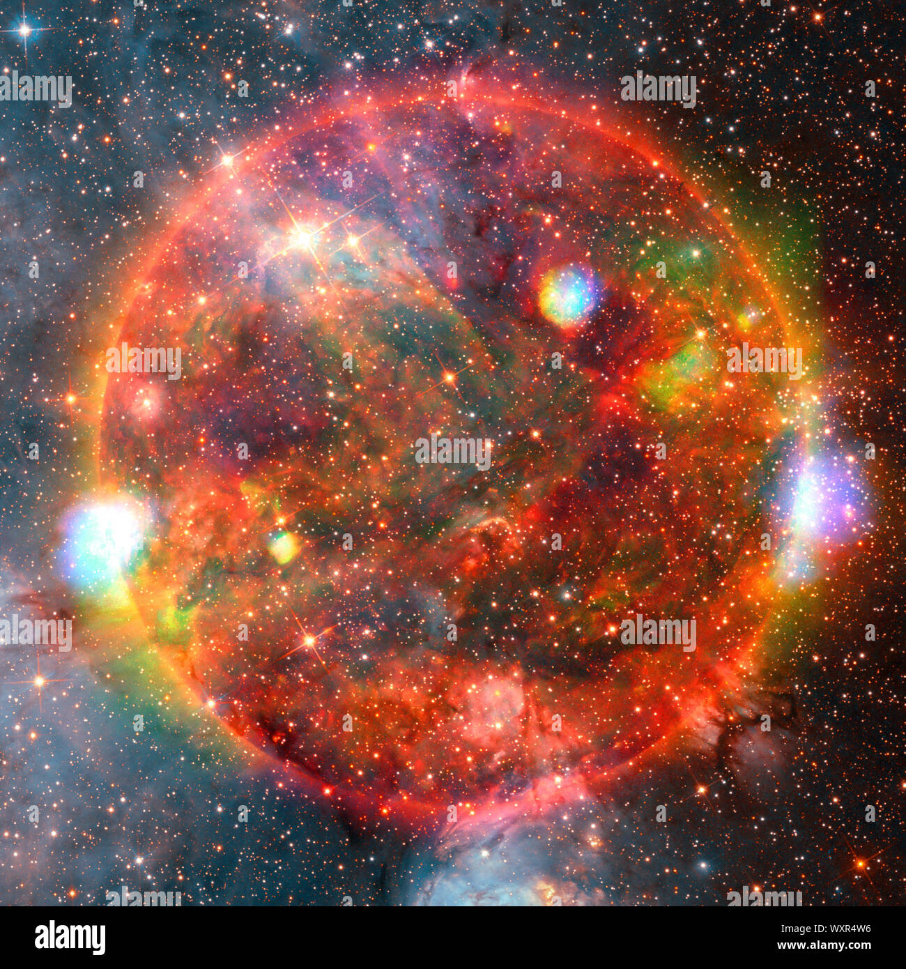 Extremely hot star. Flaring of Sun. Beauty of endless universe ...