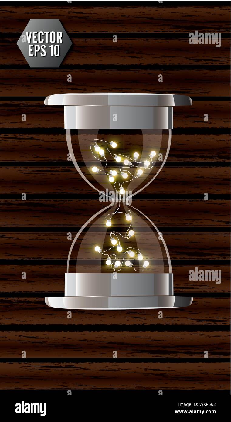 True transparent hourglass with glowing lights inside, isolated on ...