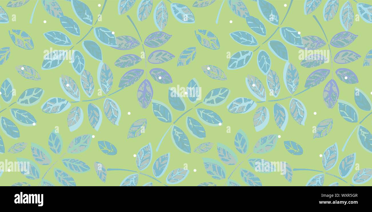 Green seamless vector repeat pattern with turquoise plant leaf and ...