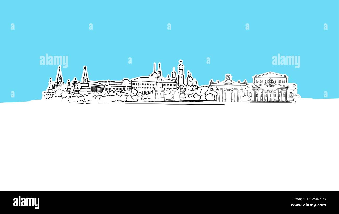 Moscow, Russia Skyline Panorama Vector Sketch. Hand-drawn Illustration ...
