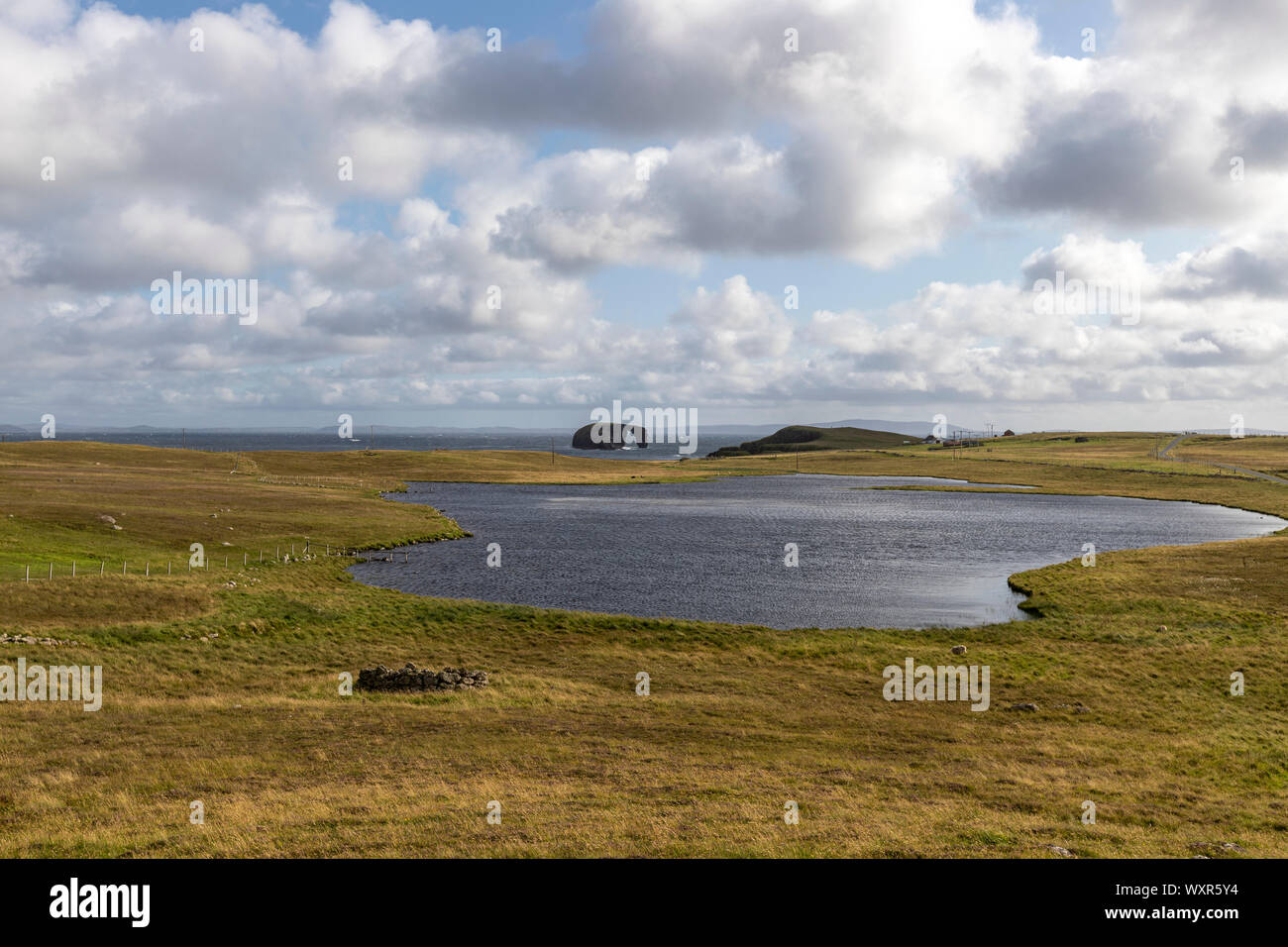 Small lake and Dore Holm (“Door Island”) , Mainland, Shetland islands ...