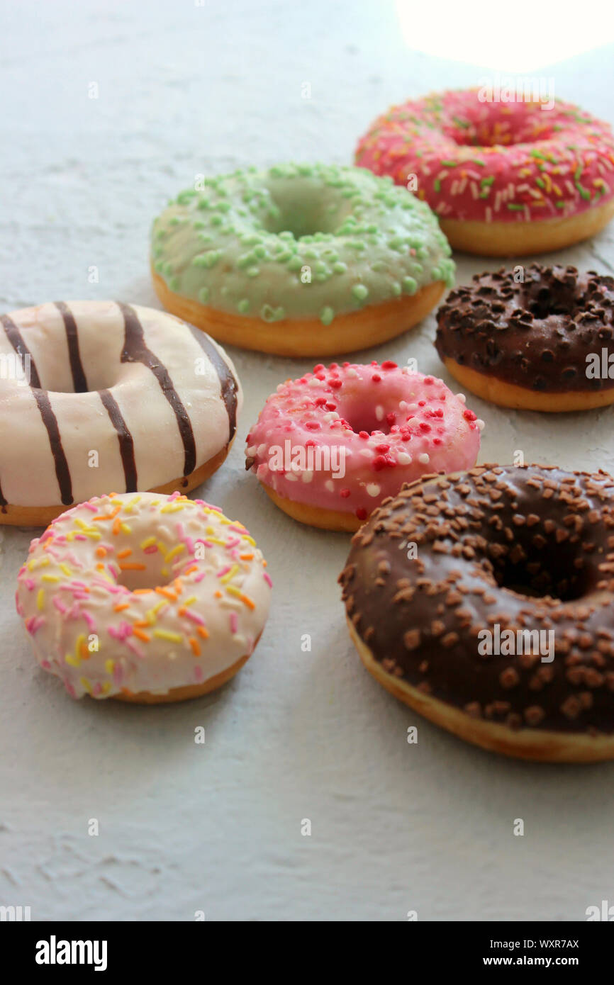Assorted colorful donuts close-up. Photos of different donuts Stock ...
