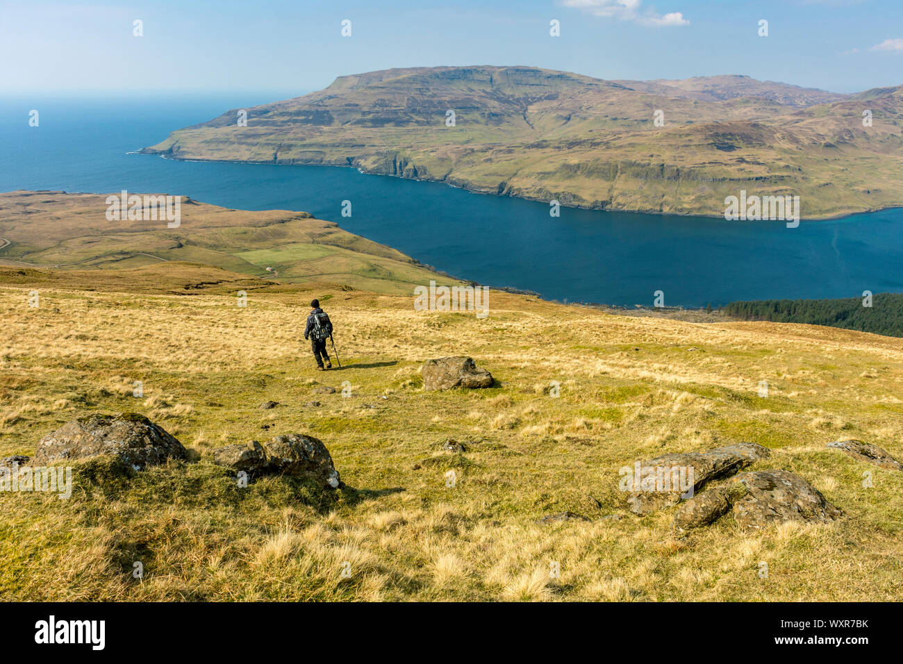 A walker heading down to Loch Eynort, on the western slopes of An ...