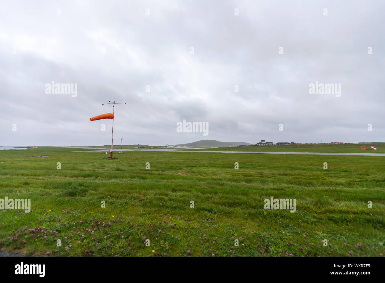 The windsock with strong wind in Runway of Sumburgh Airport, Mainland ...