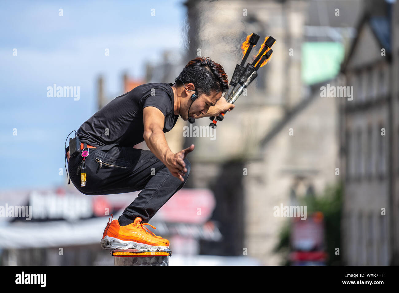 Edinburgh, Scotland, August 8th 2019. Fire performance includes skills ...