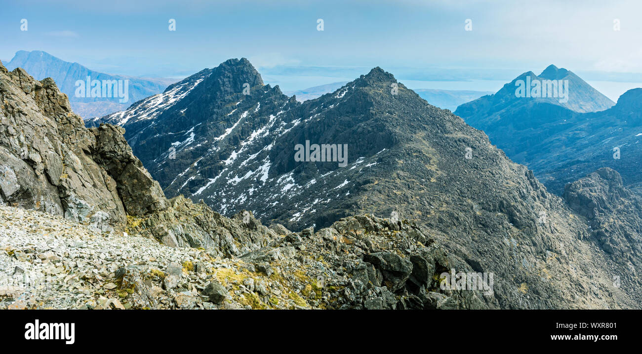 The South Cuillin Ridge from the summit ridge of Sgurr Alasdair in the ...