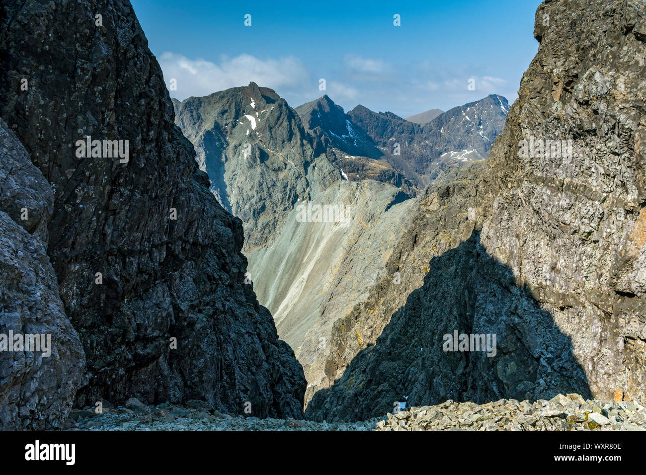 Sgurr Dearg and the Cuillin Ridge from the top of the Great Stone Shoot ...