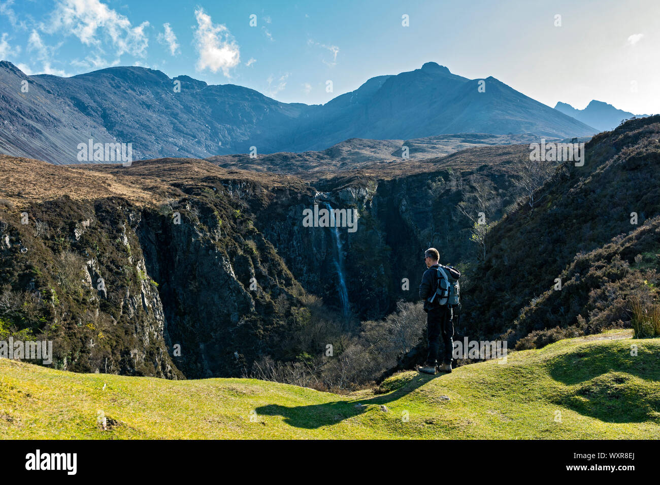 The Eas Mòr waterfall in the Allt Coire na Banachdich gorge with the ...