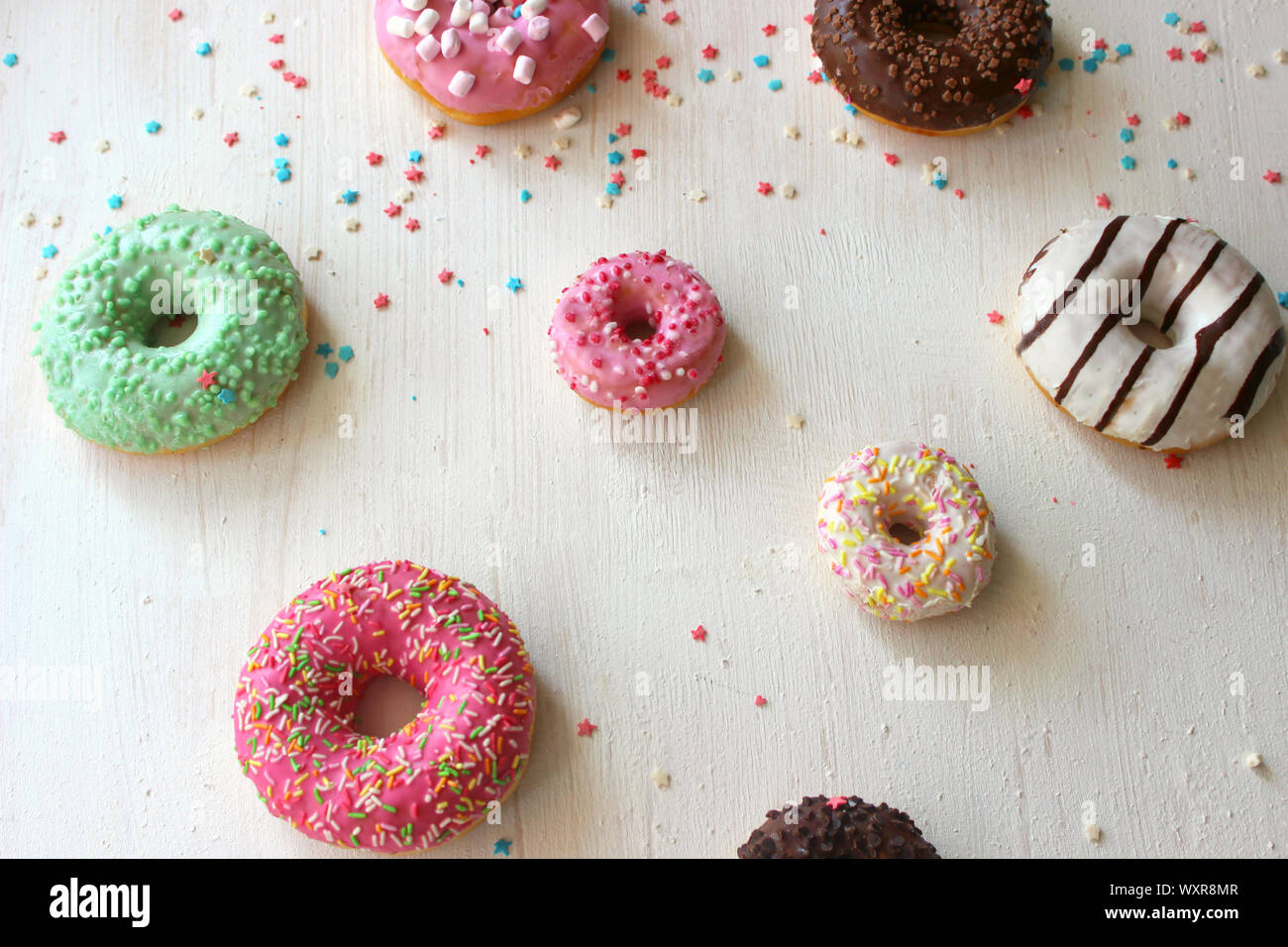 Assorted colorful donuts close-up. Photos of different donuts Stock ...
