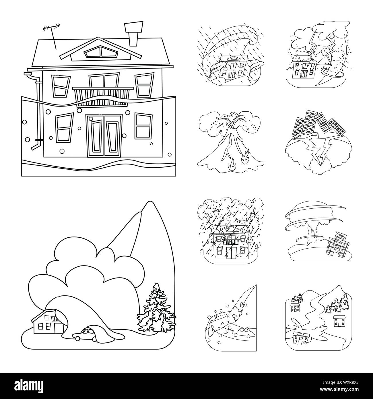 Vector design of cataclysm and disaster icon. Set of cataclysm and ...