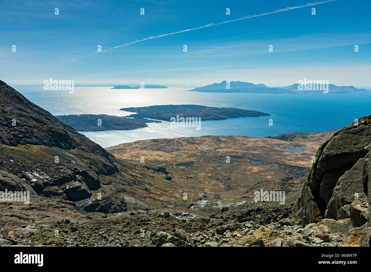 The islands of Eigg, Rum and Soay from Coir' a'Ghrunnda in the Cuillin ...