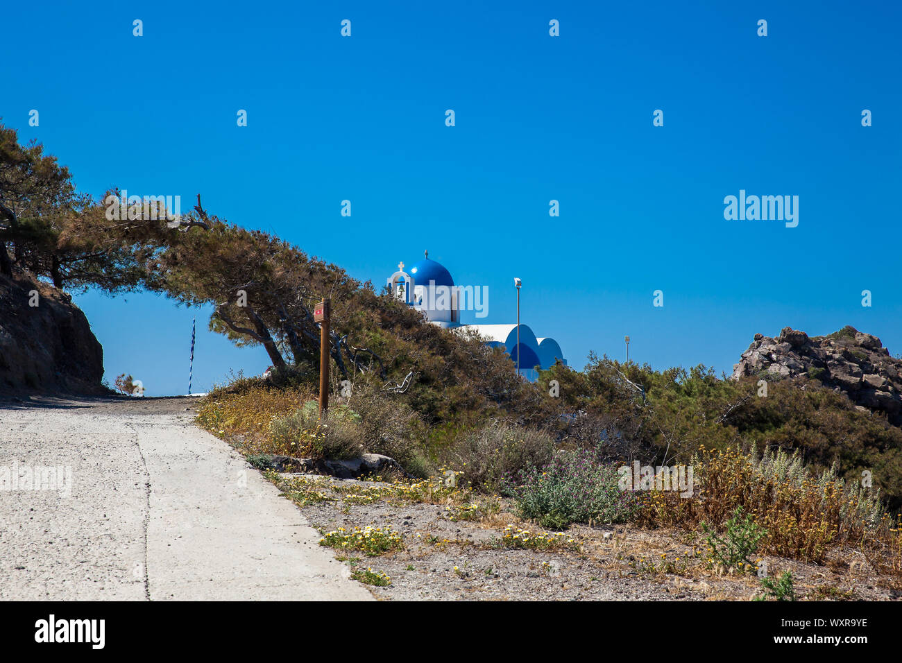 Walking path No. 9 between Fira and Oia and Profitis Ilias church in ...