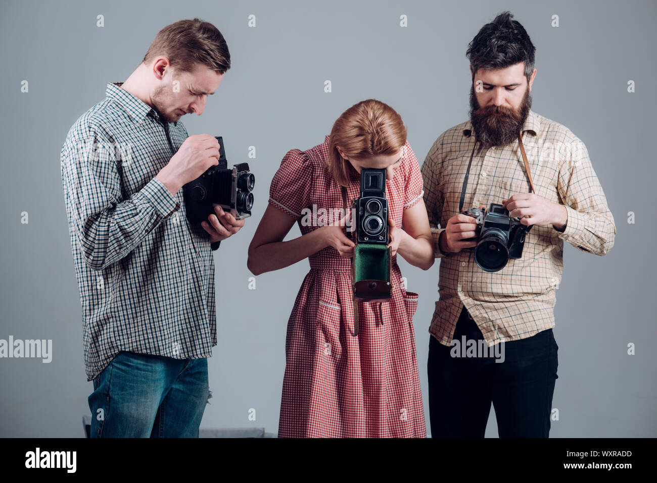 Vintage photography concept. Men in checkered clothes, retro style ...