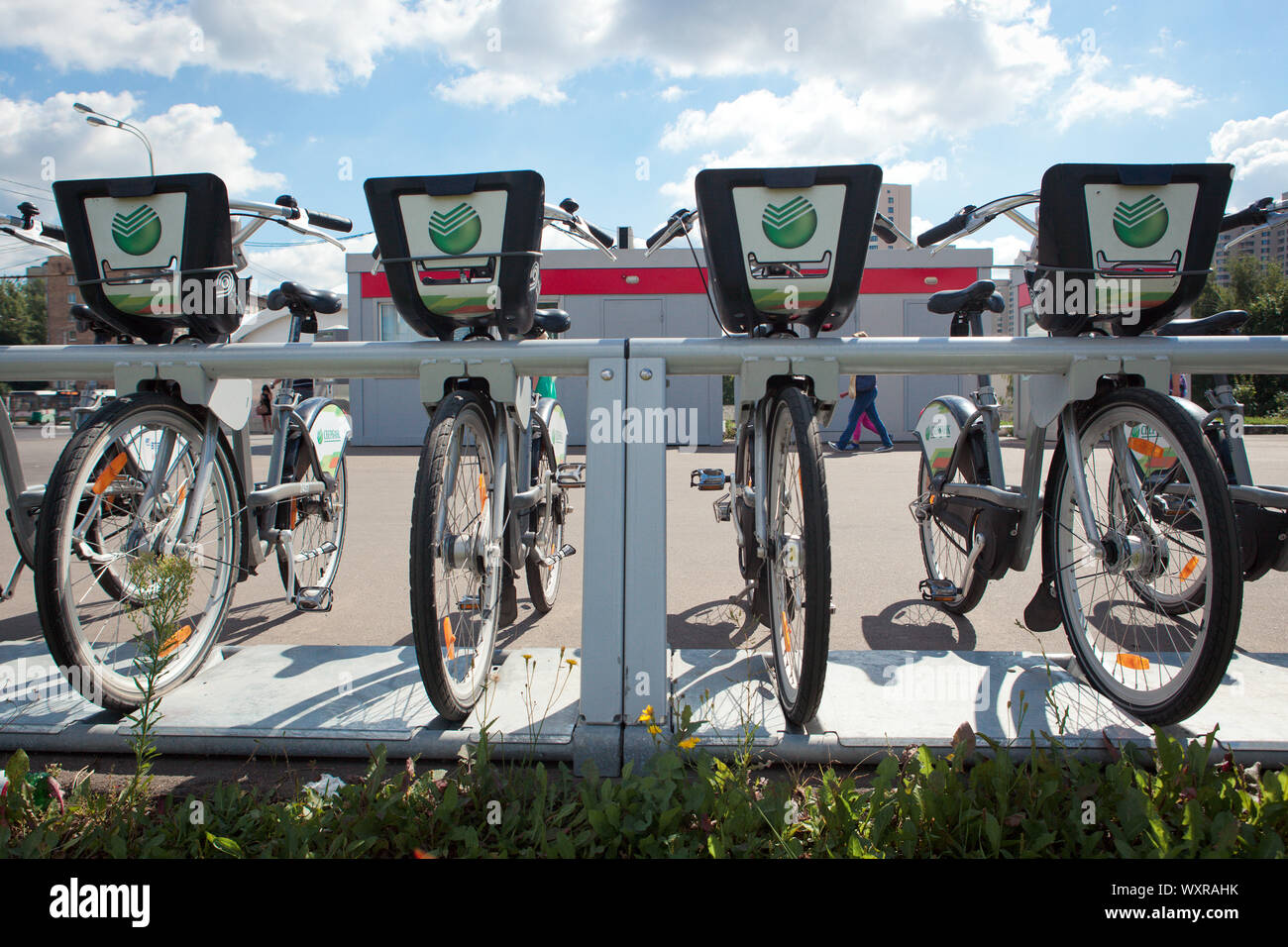 Bicycle rent station Moscow Stock Photo - Alamy