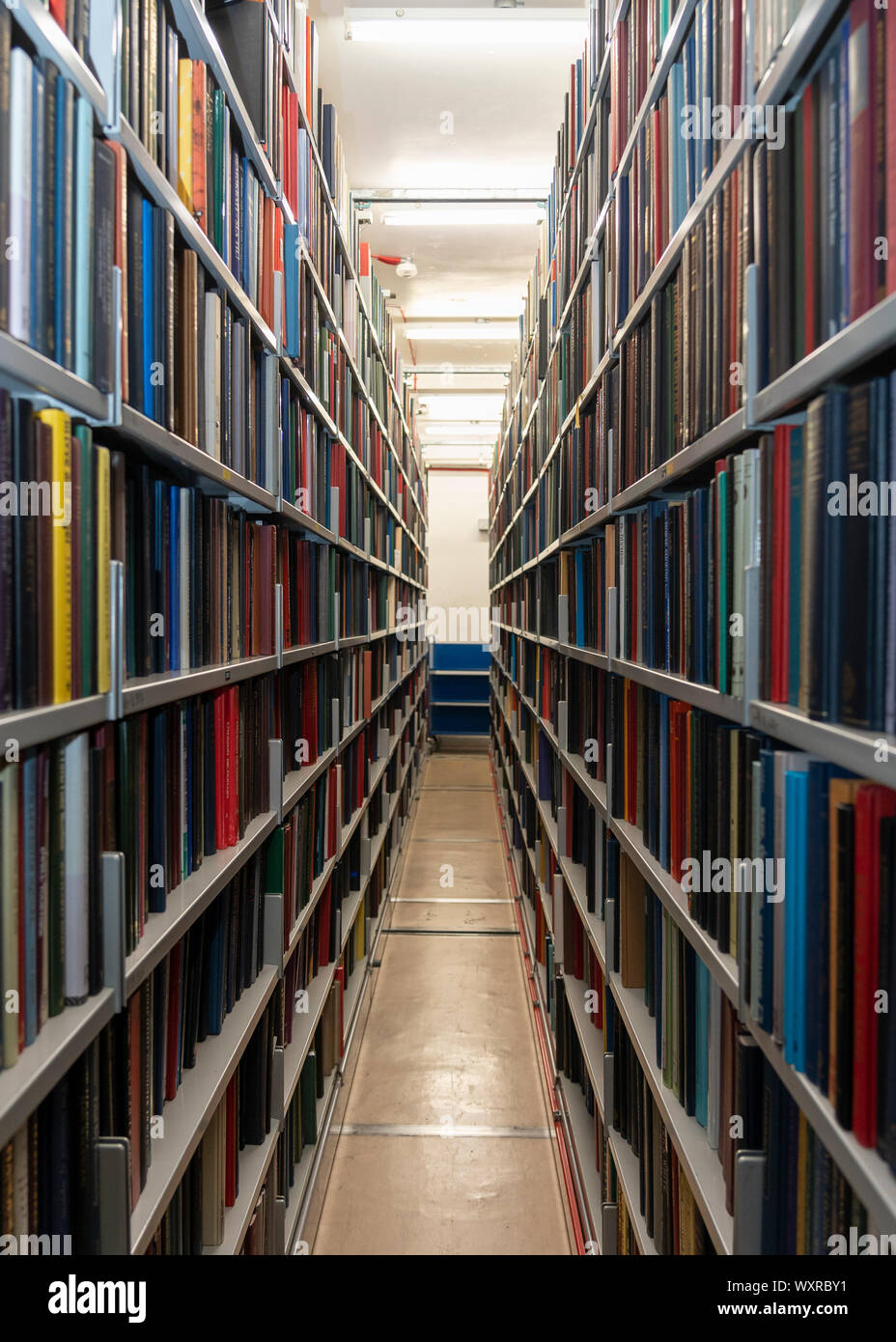 Interior of book storage floor of the National Library of Scotland in ...