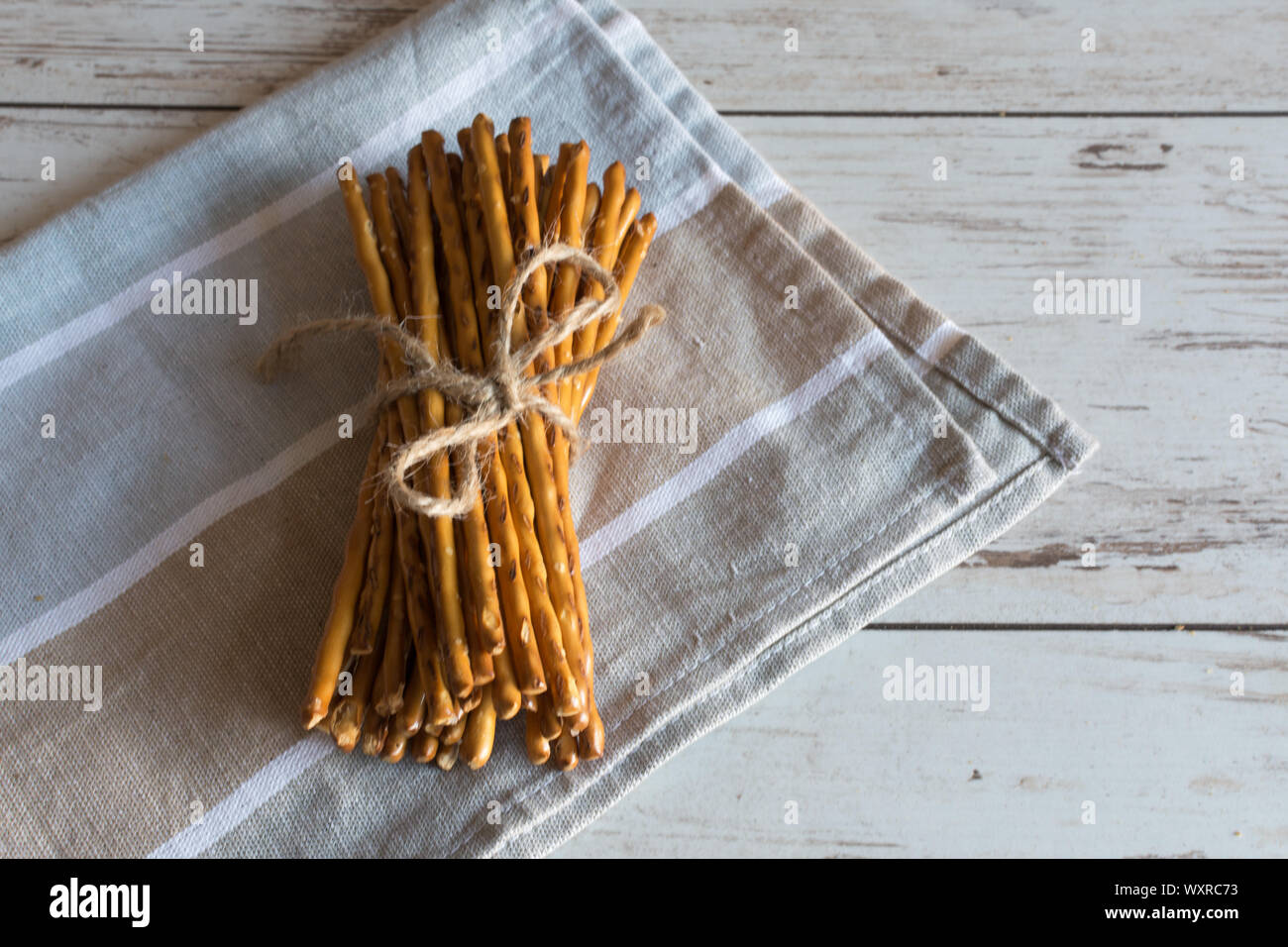 Salted bread sticks, salted straw snack. Crispy bread straw Stock Photo ...