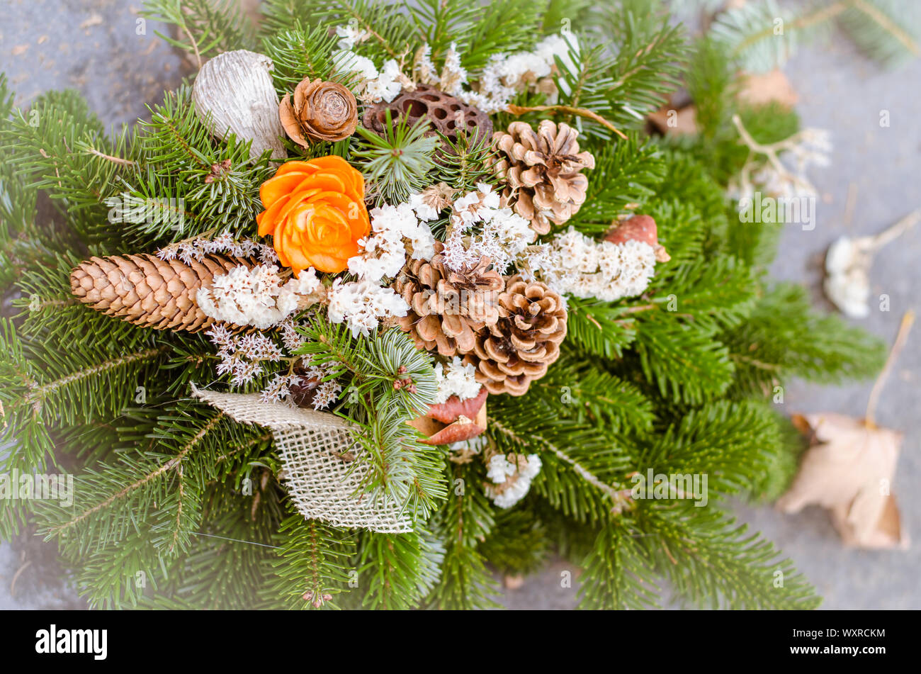 bouquet of colorful flowers during christian All Saints Day event lying ...