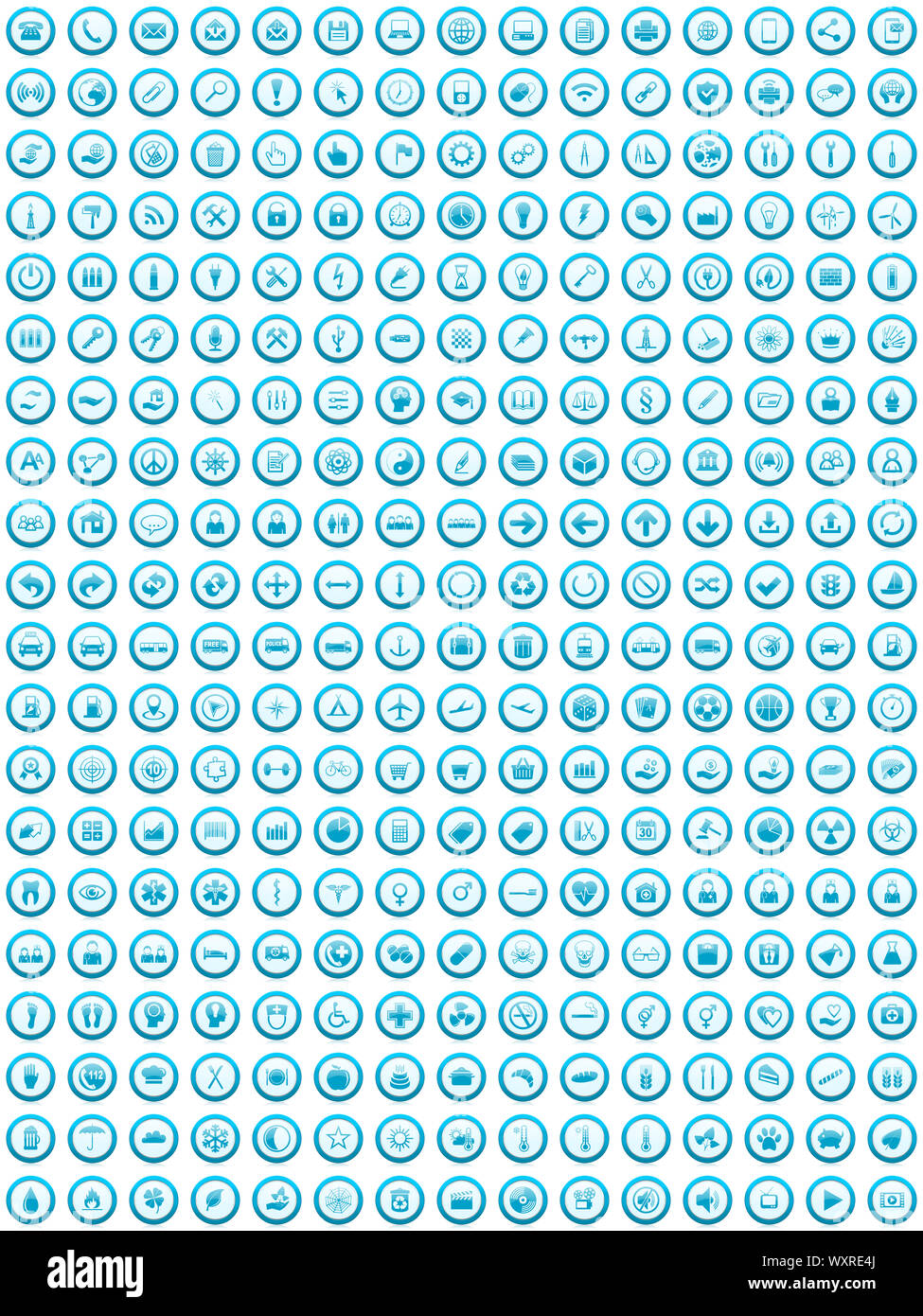 Set of blue border round icons, business, technology, medicine and ...