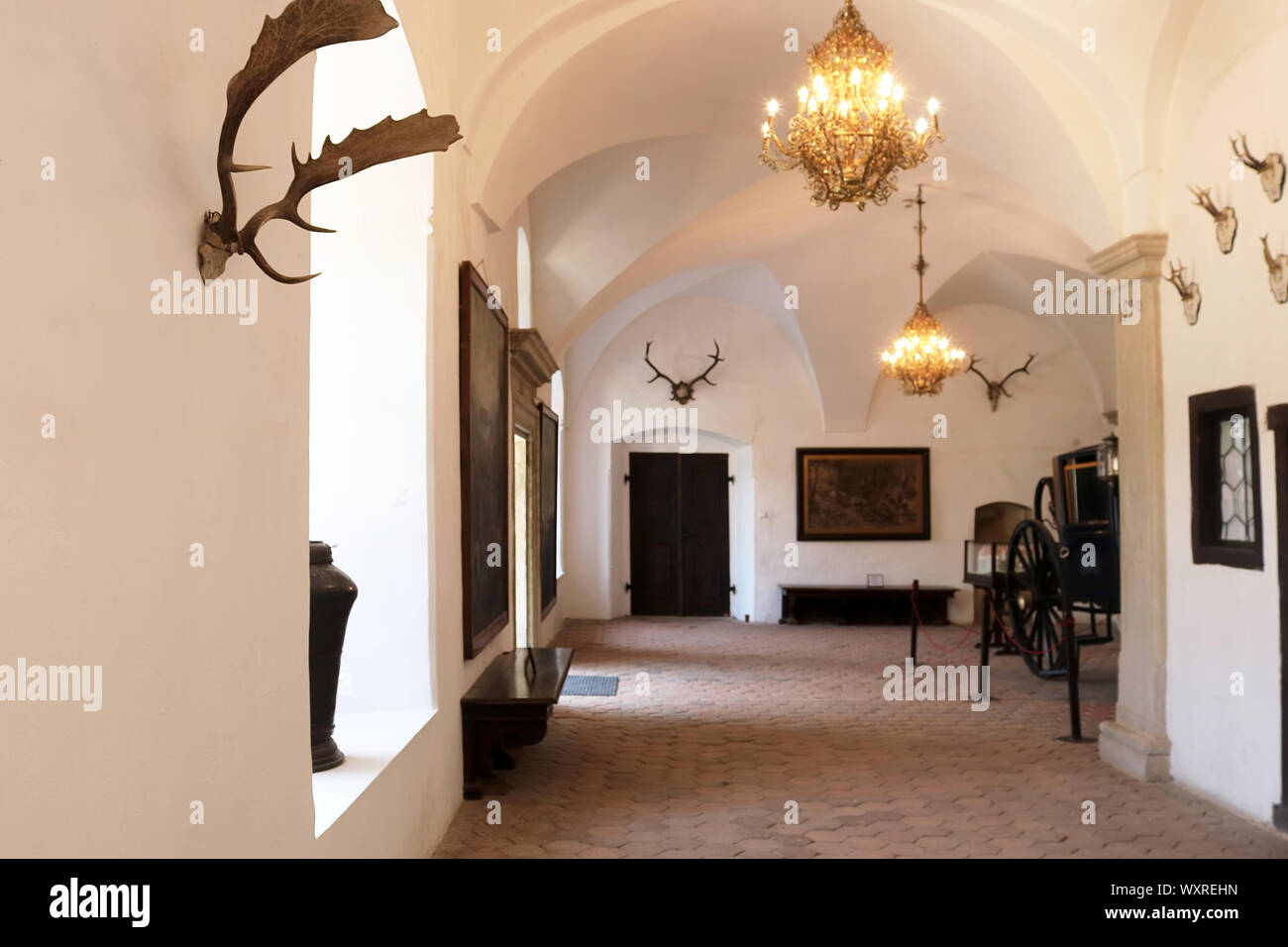 CASTA, SLOVAKIA - AUGUST 31, 2019: Interior of medieval Cerveny Kamen ...