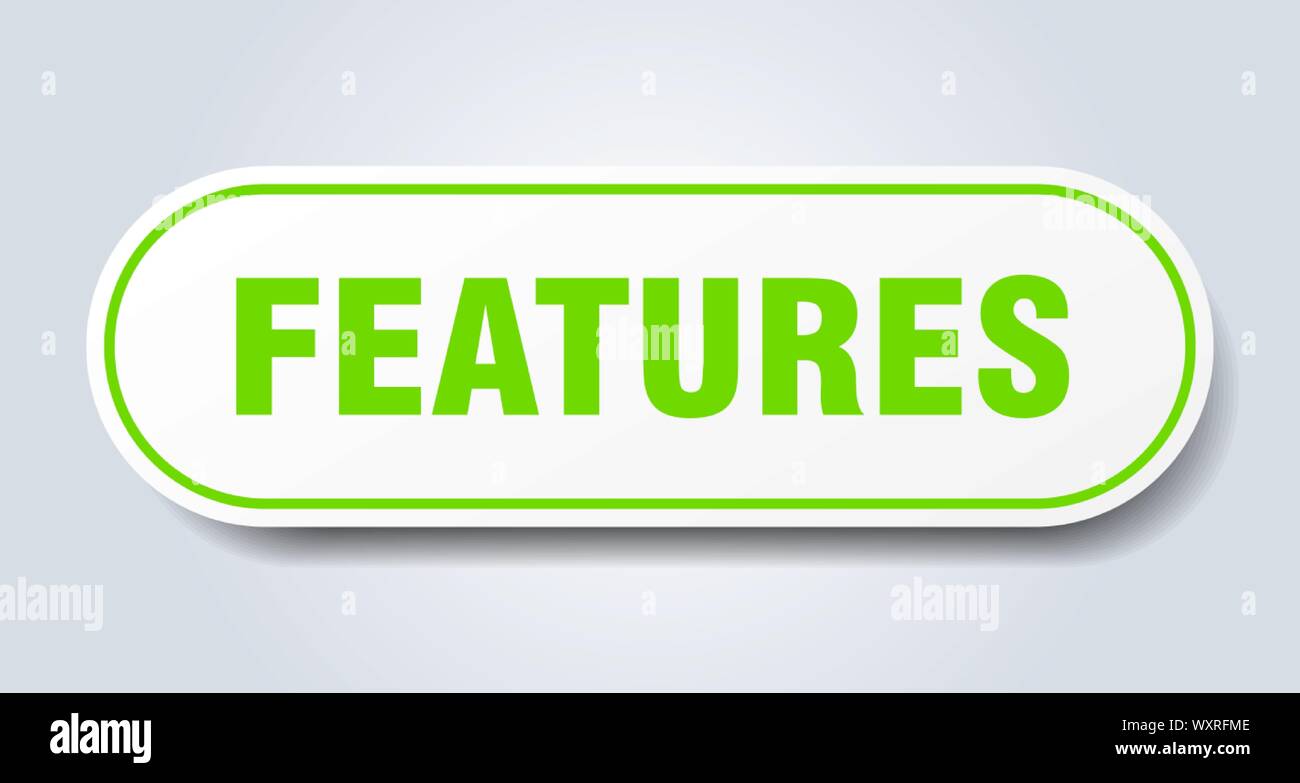features sign. features rounded green sticker. features Stock Vector ...