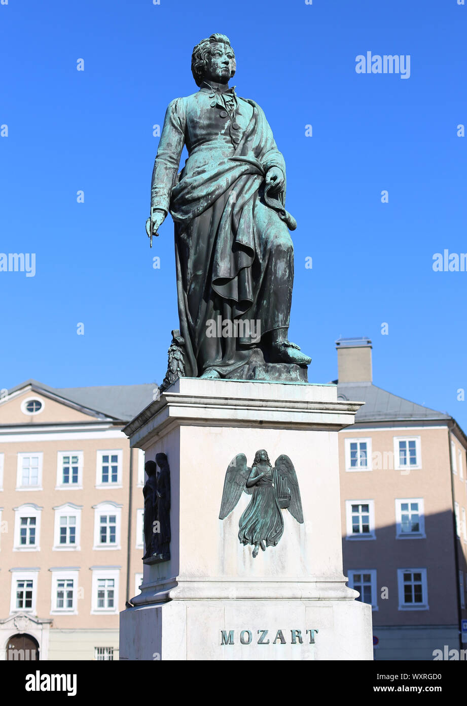 Statue of famous composer called wolfgang amadeus MOZART in Salzburg ...