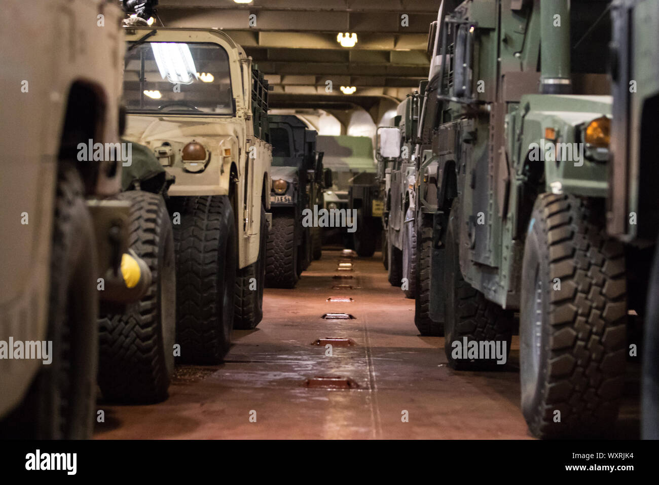 U.S Army vehicles aboard National Defense Reserve Fleet vessel, MV Cape ...