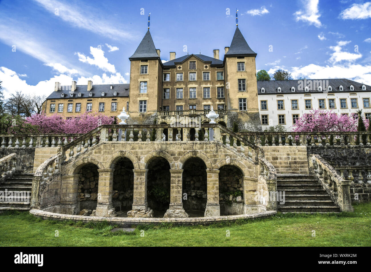 Beautiful gardens of Ansembourg castle located in Valley of the Seven ...