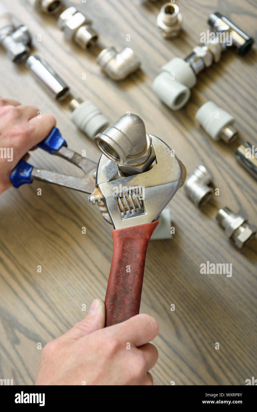 wrench, adjustable, water, man, pipe, plumber, hand, filter, work ...