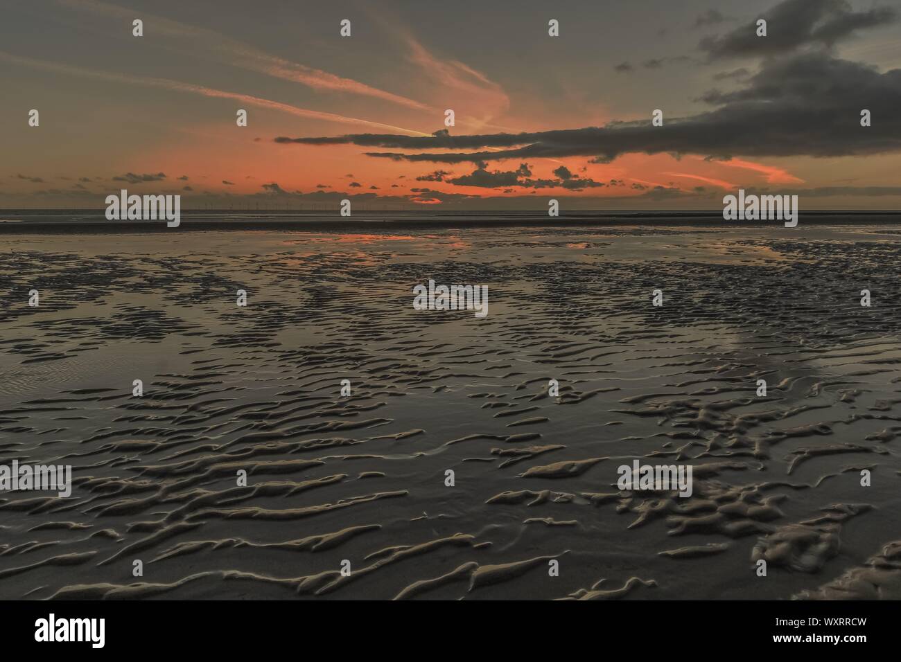 UK Walney Island. Sunset from Sandy Gap, Walney Island on the Cumbrian ...