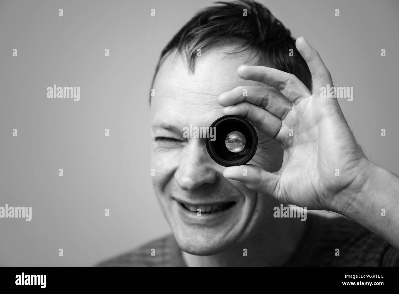 Person fish eye lens Black and White Stock Photos & Images - Alamy