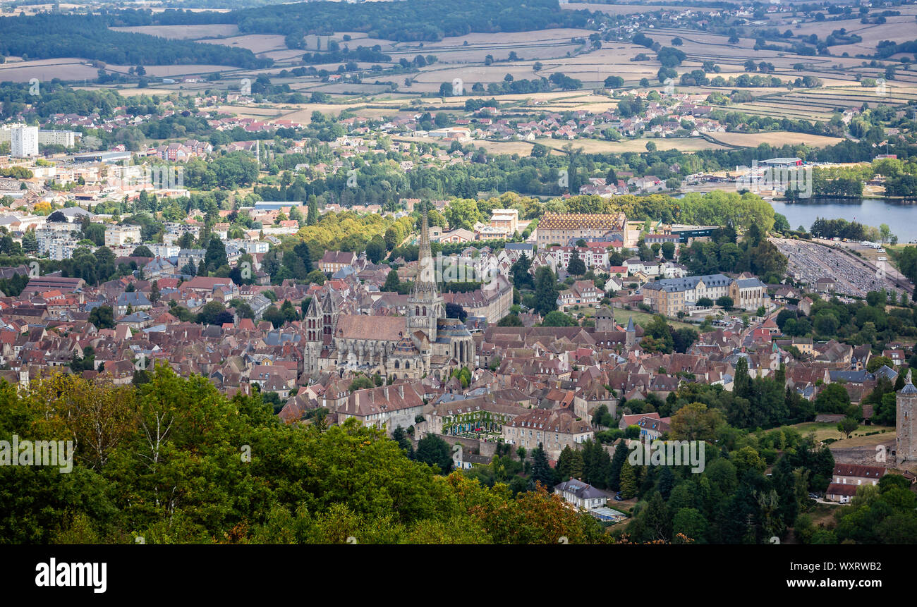 View of the Roman city of Autun and the cathedral of Saint Lazarus from ...