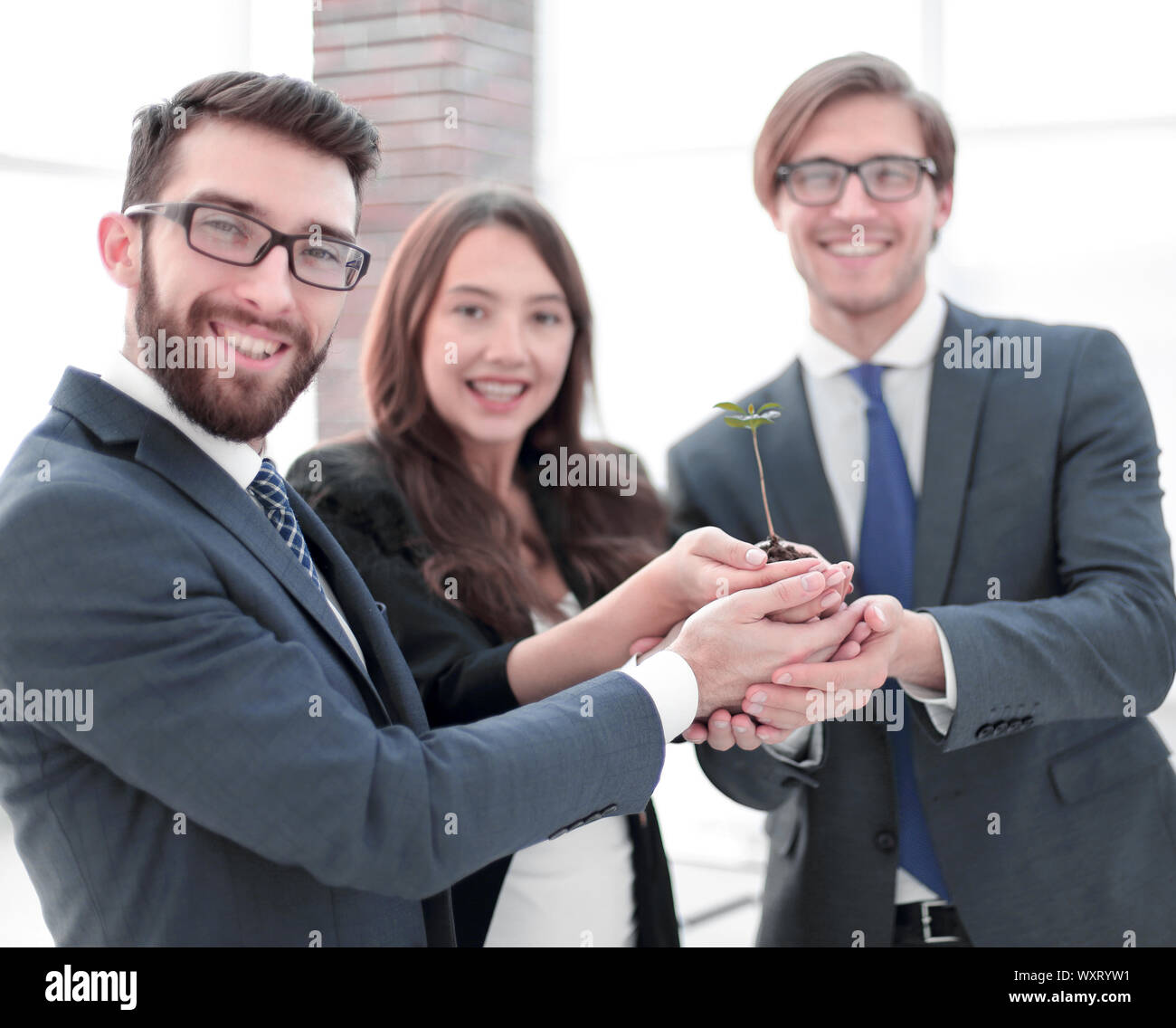 group of like-minded people holding a fresh sprout Stock Photo - Alamy