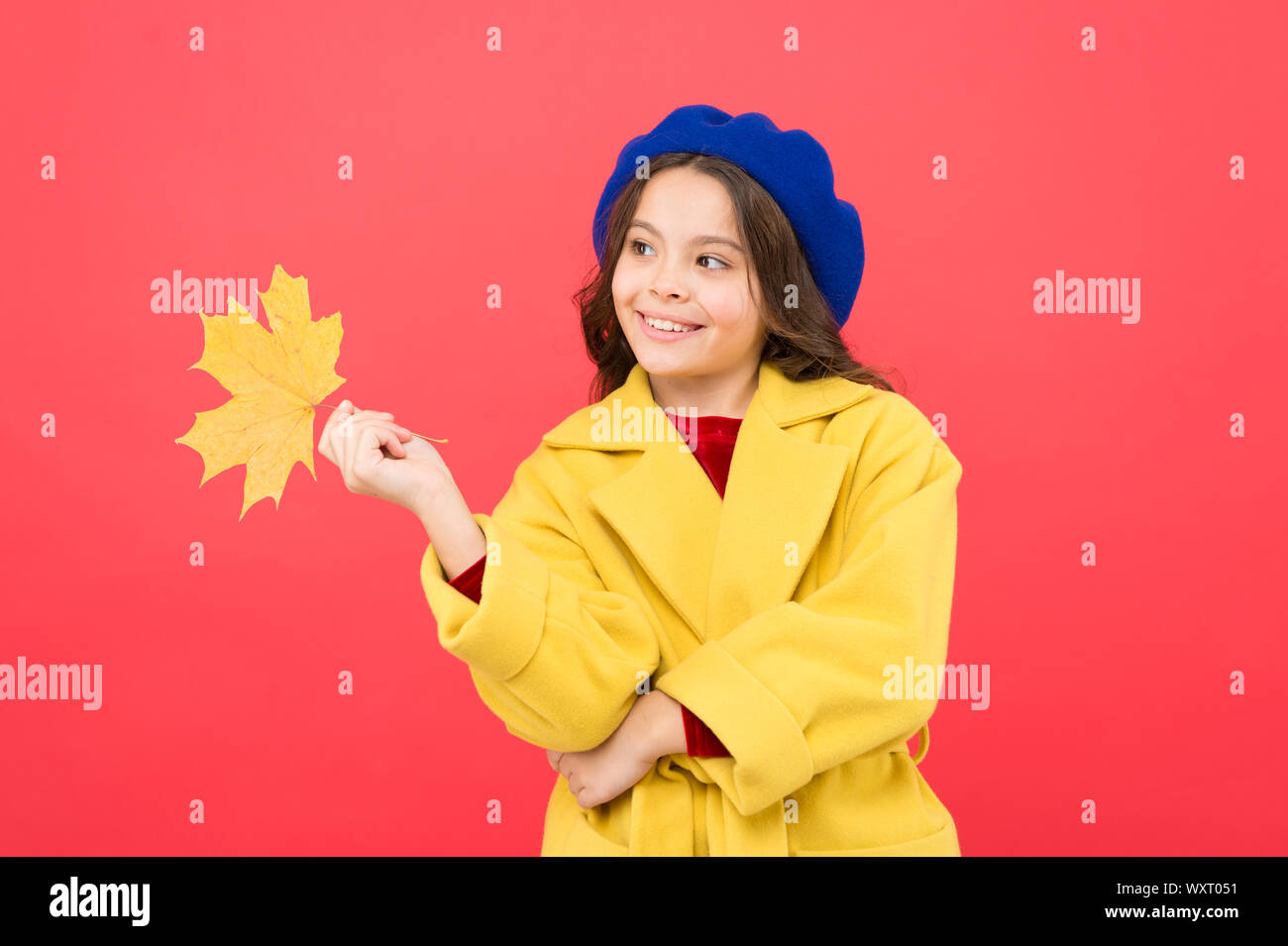 Hello september. Little girl welcome autumn season. Kid girl cute face ...