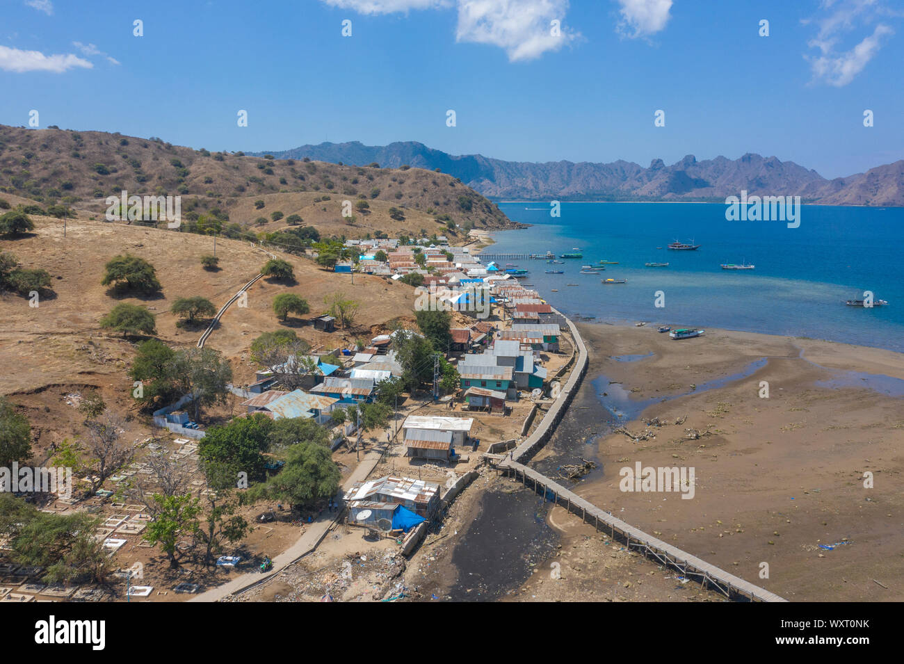 Aerial view island life or typical fisherman village called Komodo ...