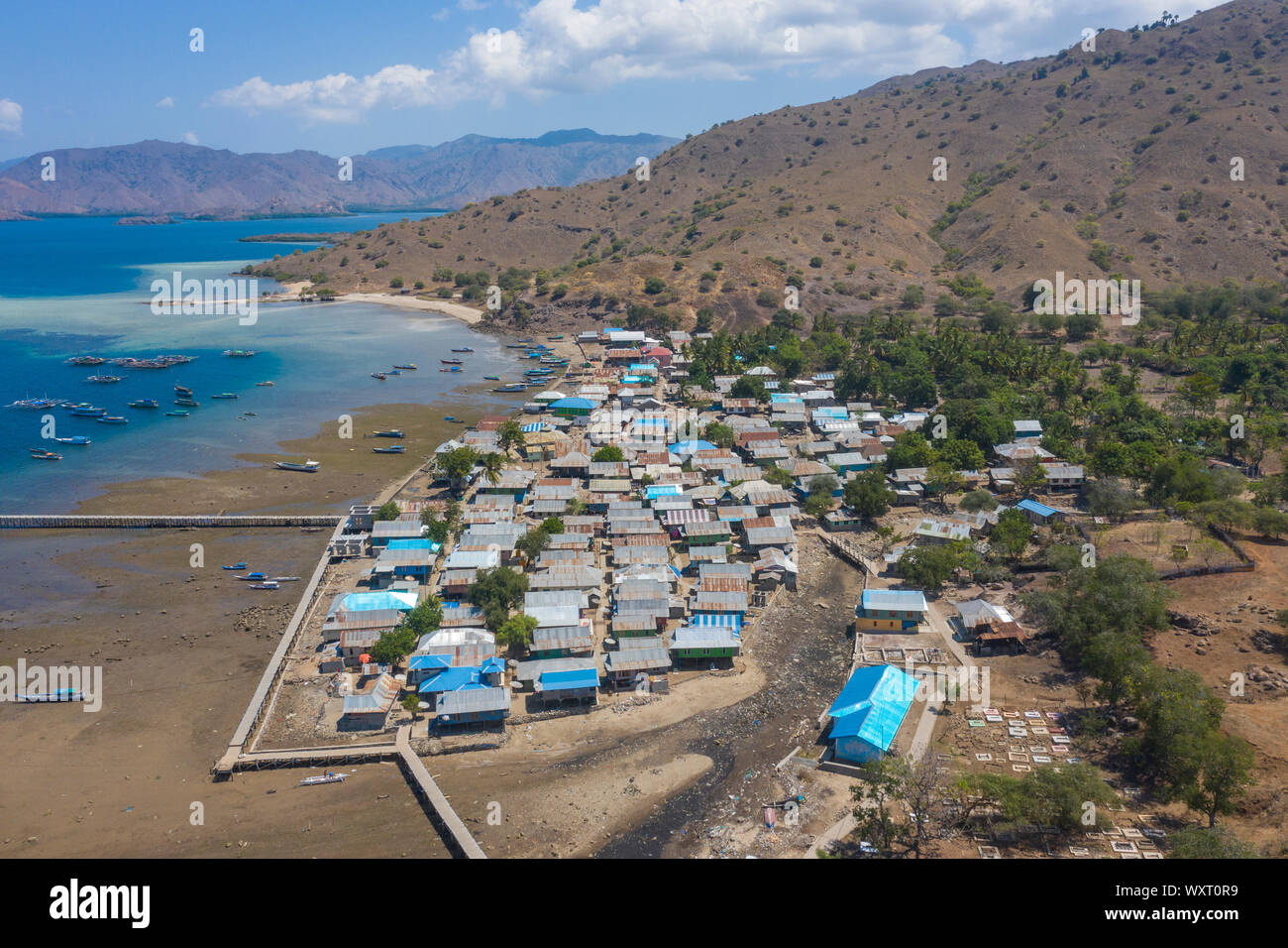 Aerial view island life or typical fisherman village called Komodo ...