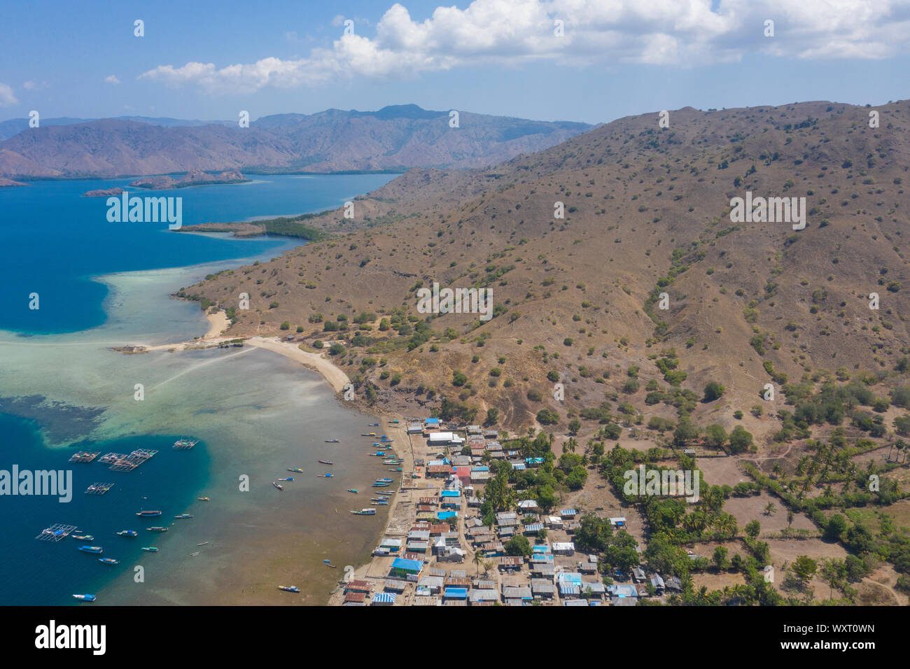 Aerial view island life or typical fisherman village called Komodo ...