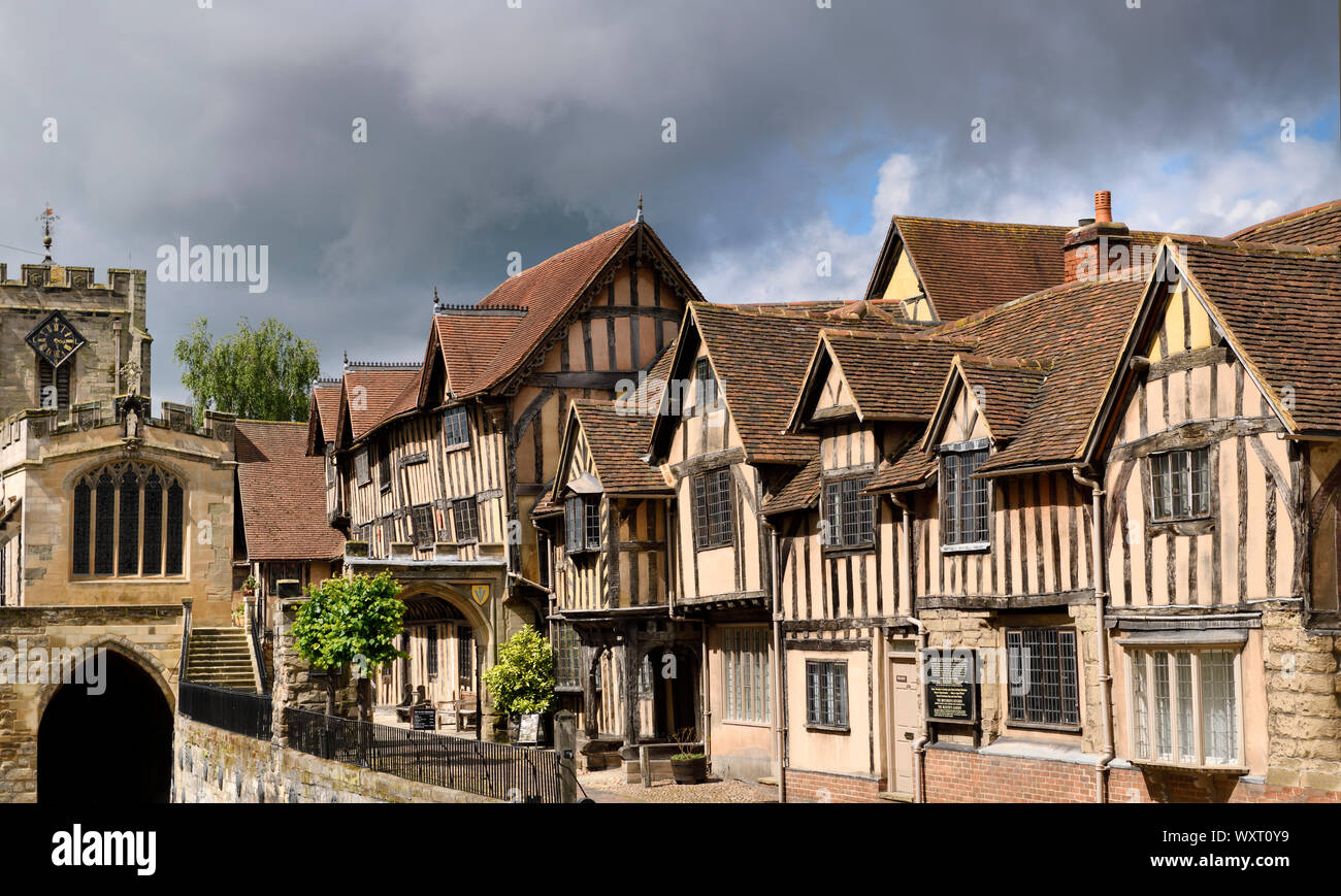 Crooked Medieval tudor houses of Lord Leycester Hospital for ex ...