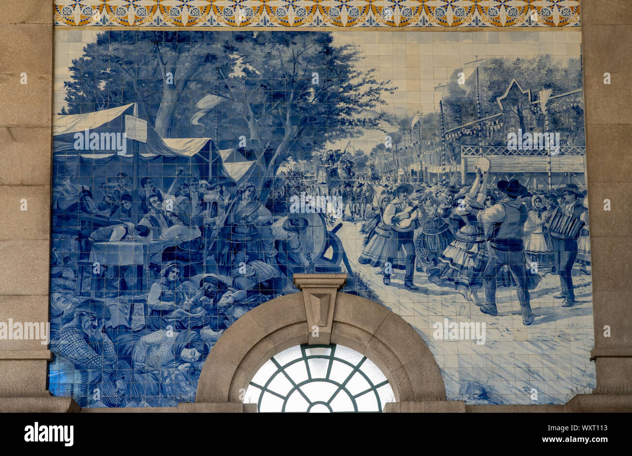 Decorative ceramic tiles surround the interior of the entrance hall of ...