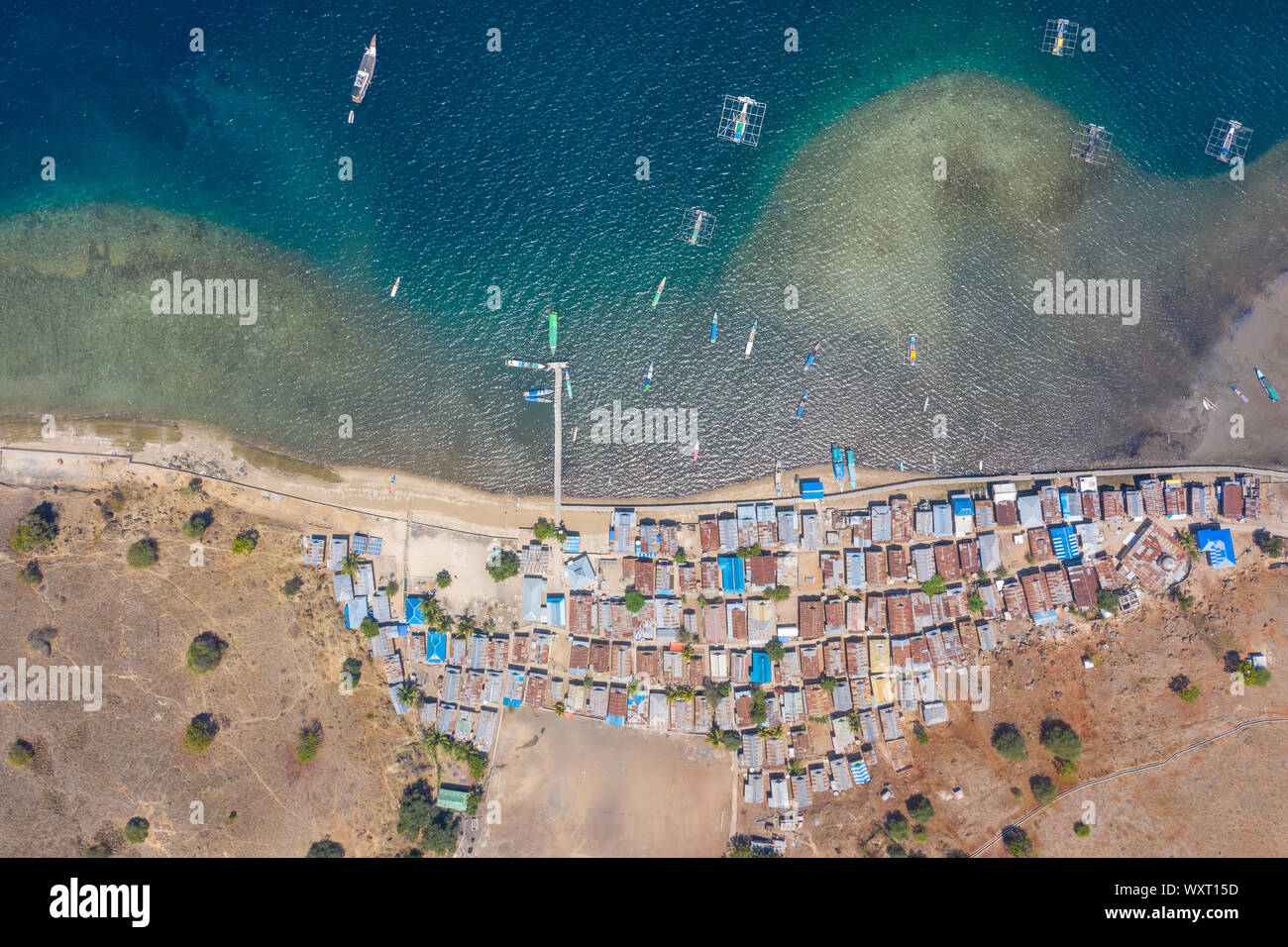 Aerial view island life or typical fisherman village called Komodo ...