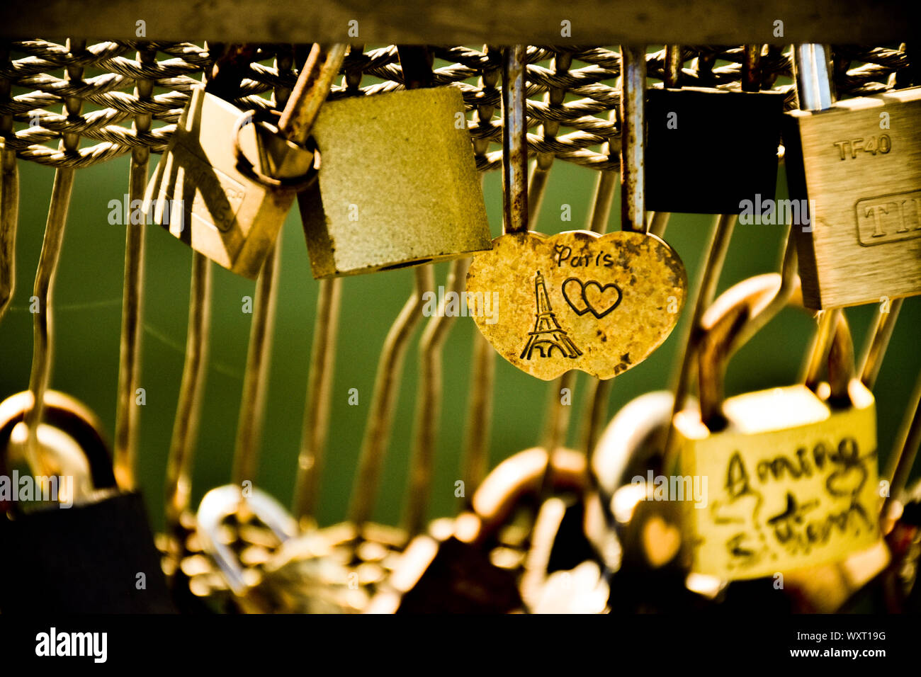 Paris, France - Love lock bridge in Pont des Arts, River Seine is a ...