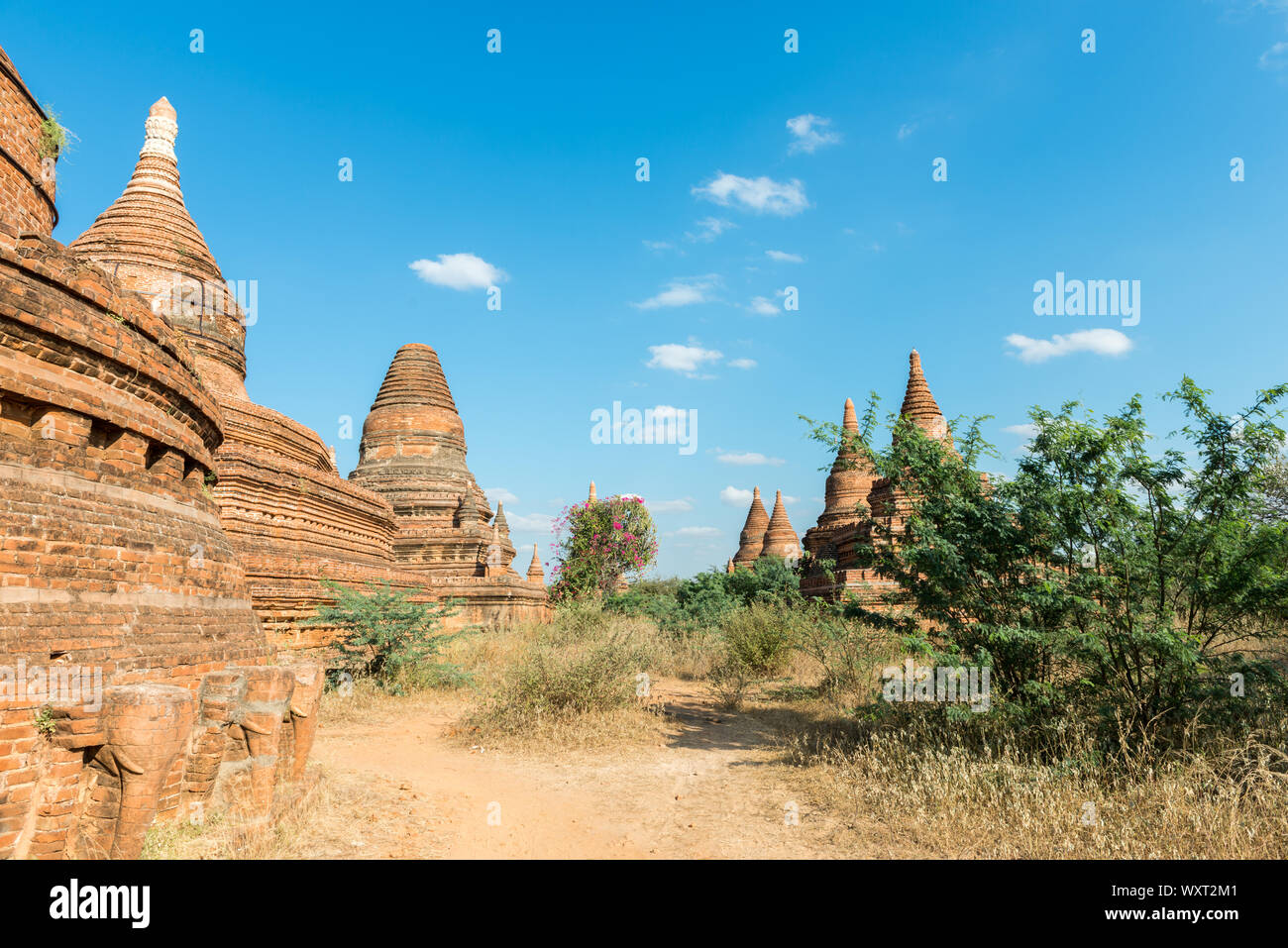 Wide angle picture of Brick Monastery Complex, many beautiful pagodas ...