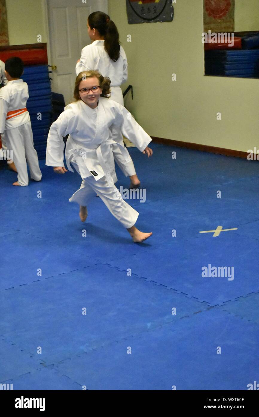 This action photo is of my daughter in her Karate class. Karate is a ...