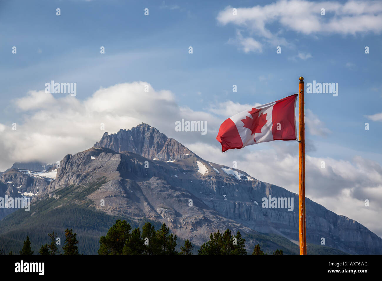 Rocky mountains banff national park canada flag hi-res stock ...